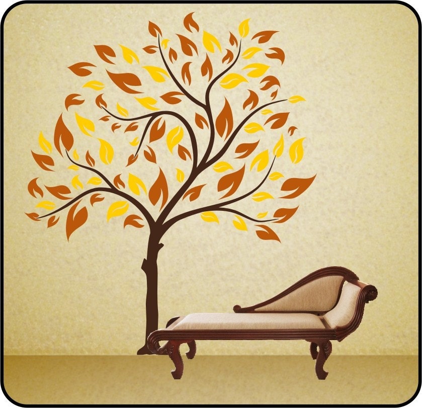 Large Tree Vinyl Wall Decal Mural With 2 Color Leaves Choose | Etsy