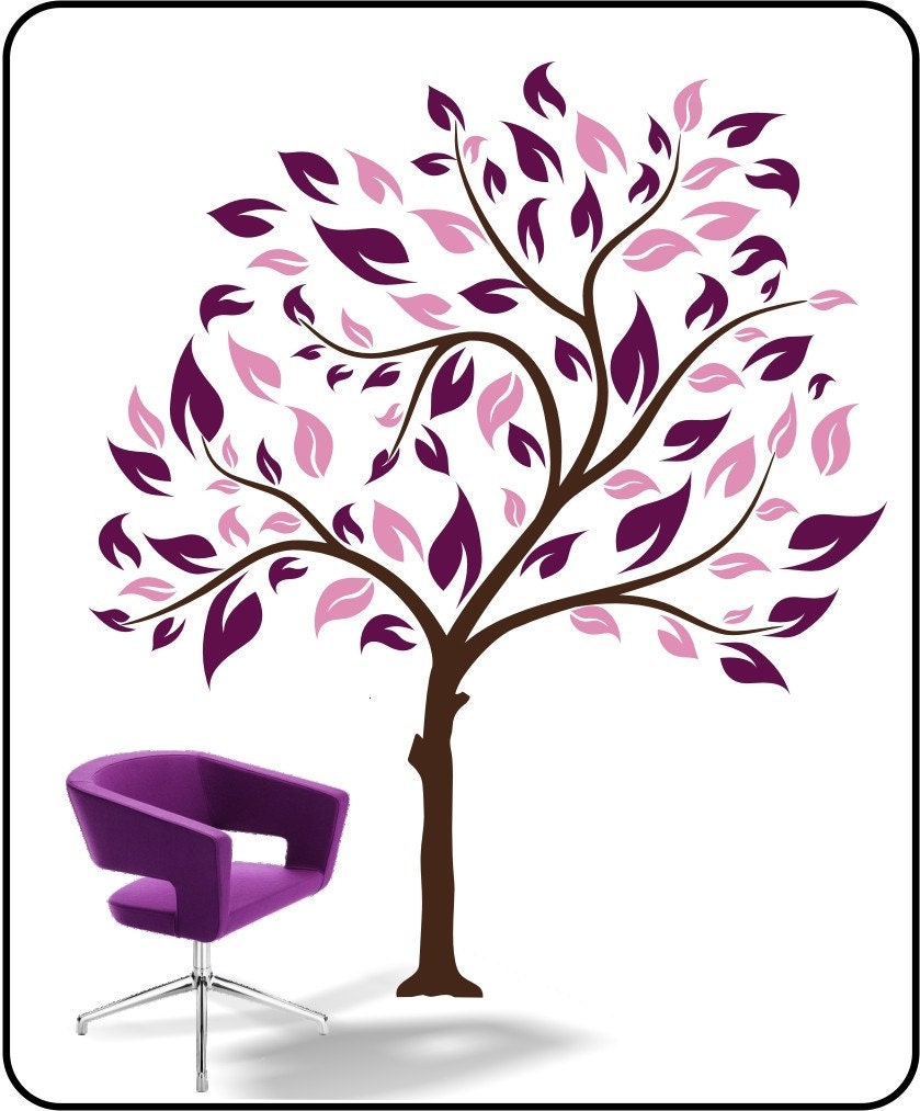 Large Tree Vinyl Wall Decal Mural With 2 Color Leaves Choose | Etsy