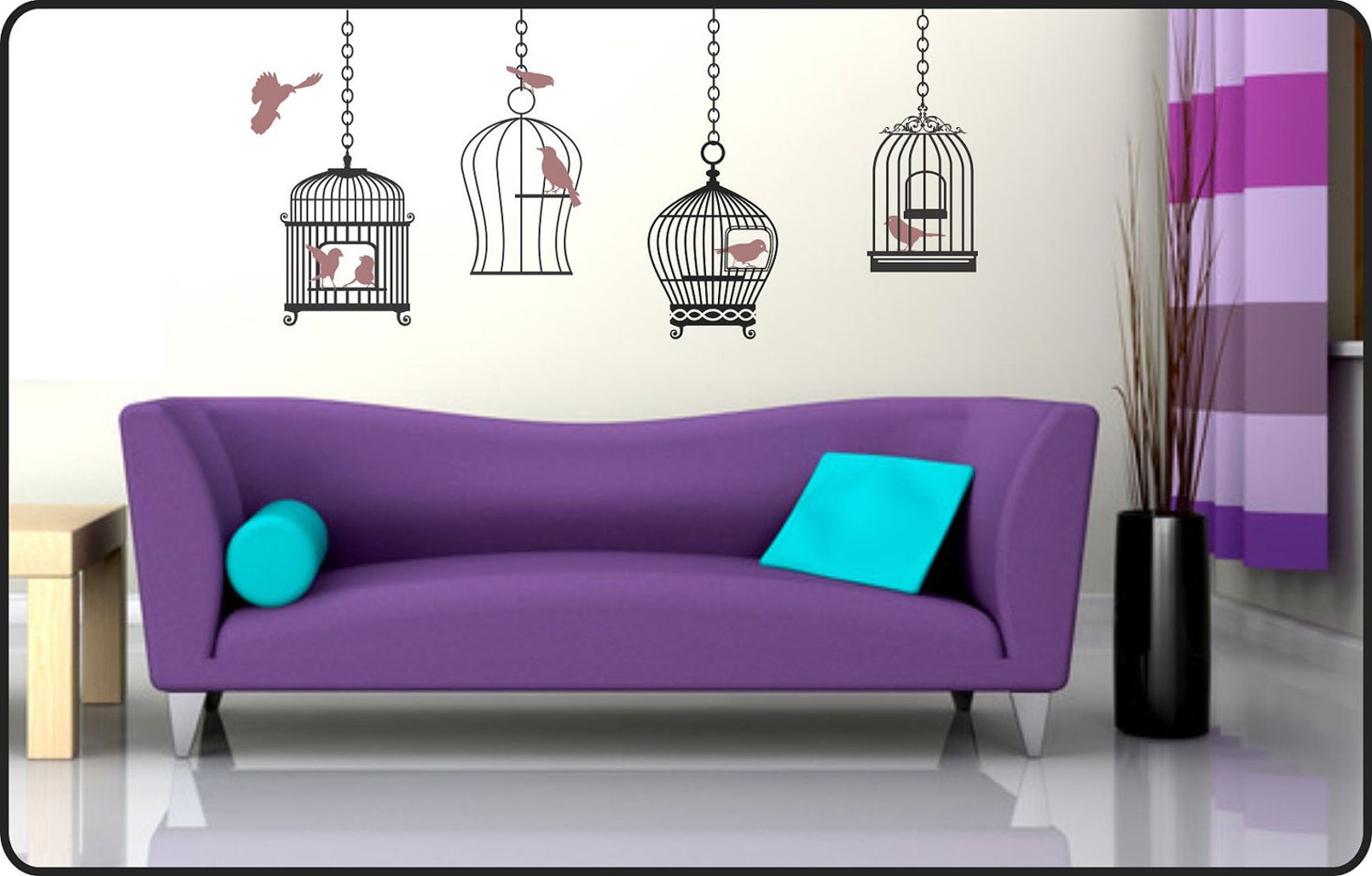 Bird Cage Wall Sticker Hanging Bird Cage Bird Wall Decal - Etsy