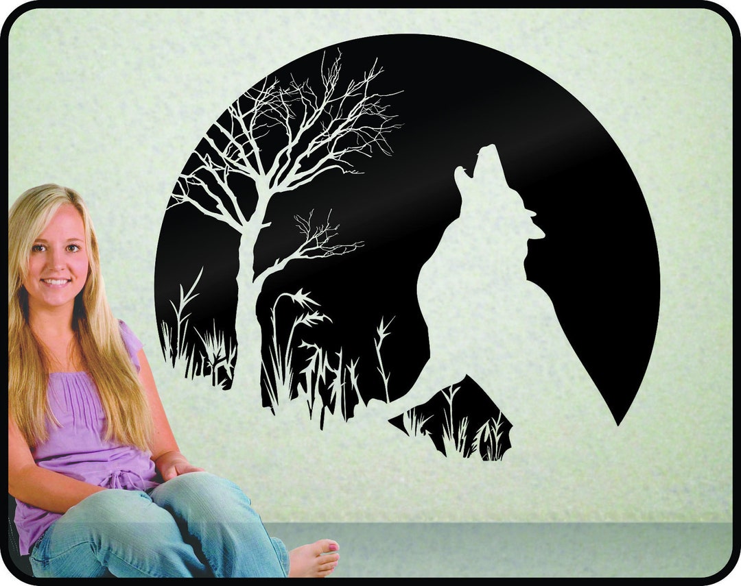 Howling Wolf and Moon Wall Decal - Striking and Elegant Vinyl Decor ...