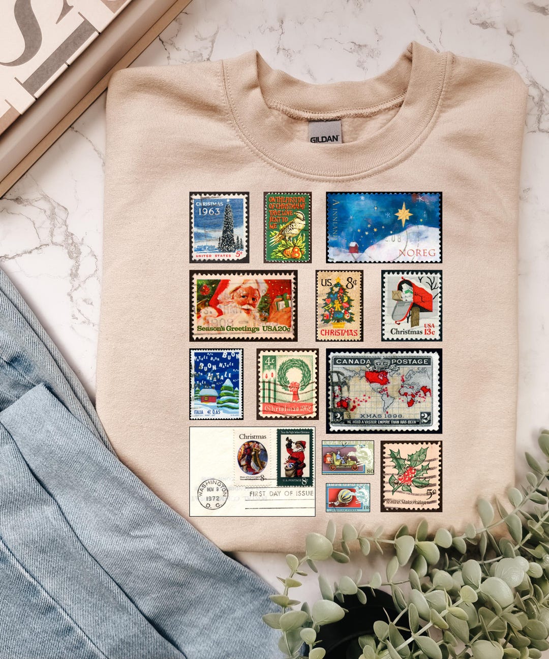 Vintage Christmas Postage Stamp Sweatshirt, Holiday Season Shirt - Etsy