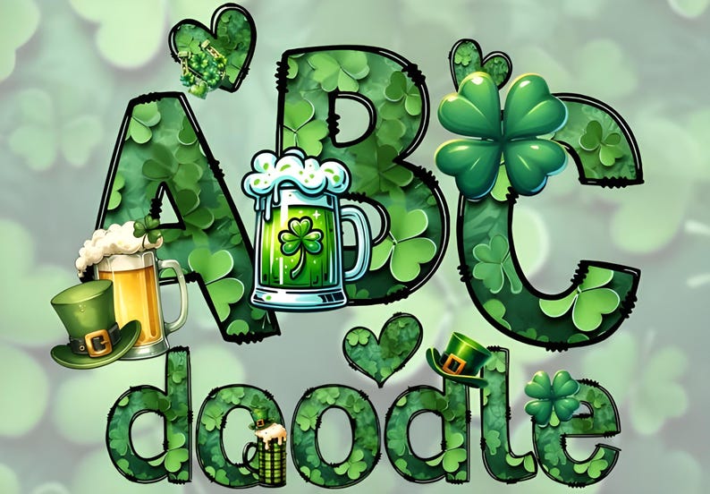 Doodle Alphabet PNG | Shamrock ABC Doodle Letters | Irish Sublimation ...