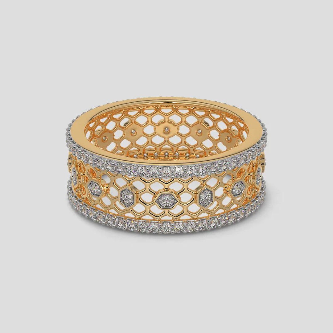 Moissanite Wedding Band, Art Deco Diamond Ring, Yellow Gold Stacking ...
