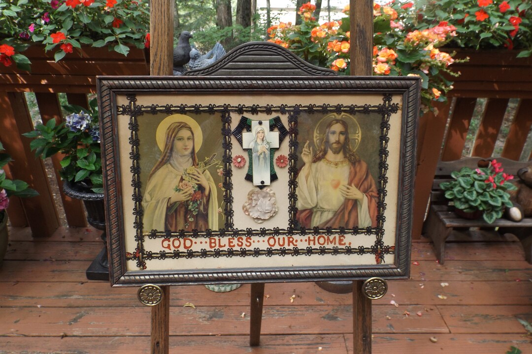 Rare Antique Home Blessing God Bless Our Home Icon the Sacred Heart ...