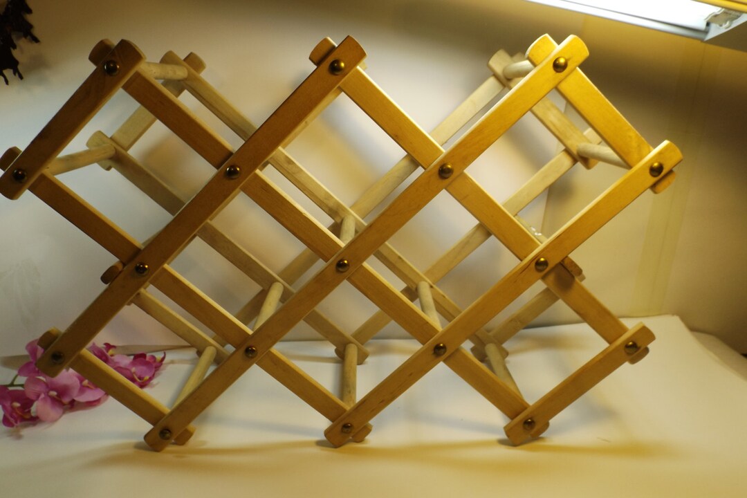 Vintage Large Wooden Accordion Wine Rack Towel Holder Paper Sorter ...