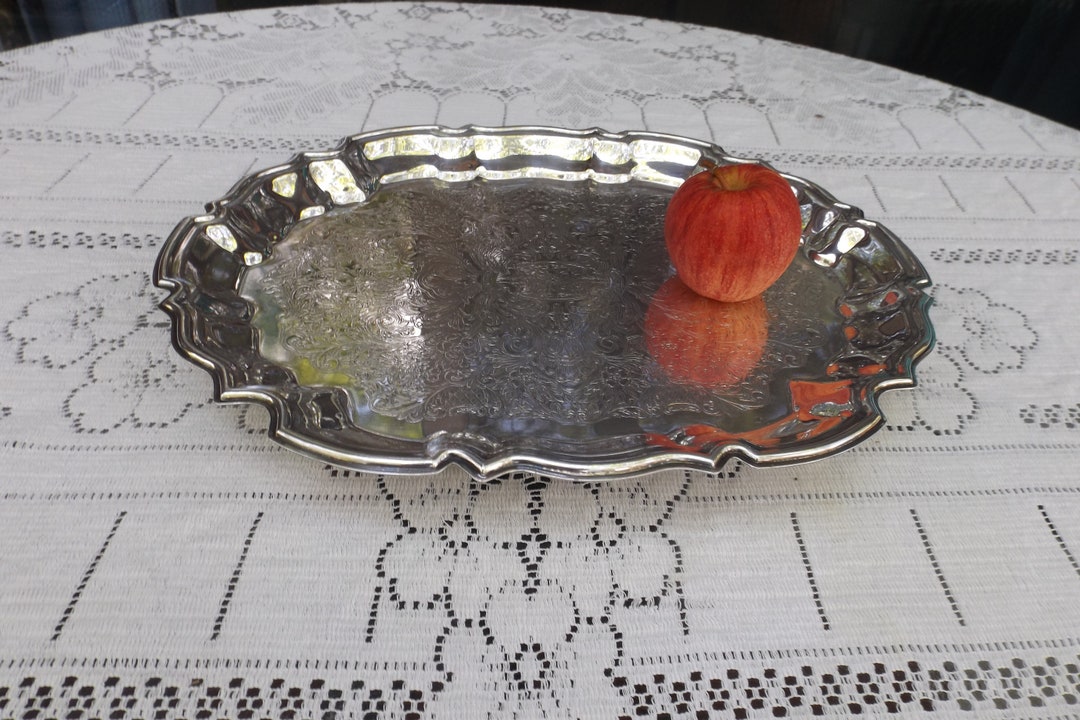 14.5" Silver Plated Footed Tray Table Serving Tray Silver Plated ...