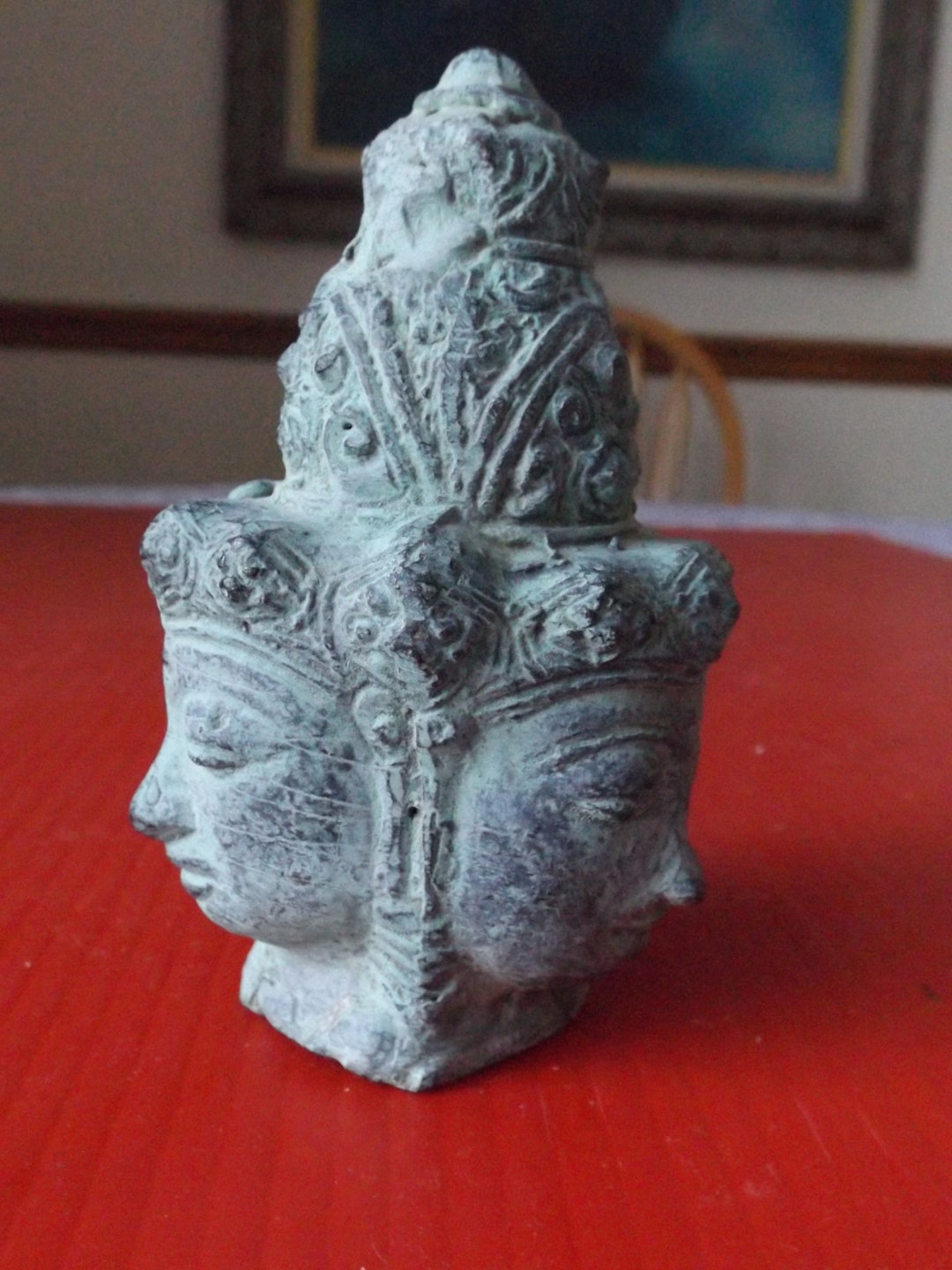 Antique Great Instance. Bronze Buddha Head Statue, Three-faced Head ...