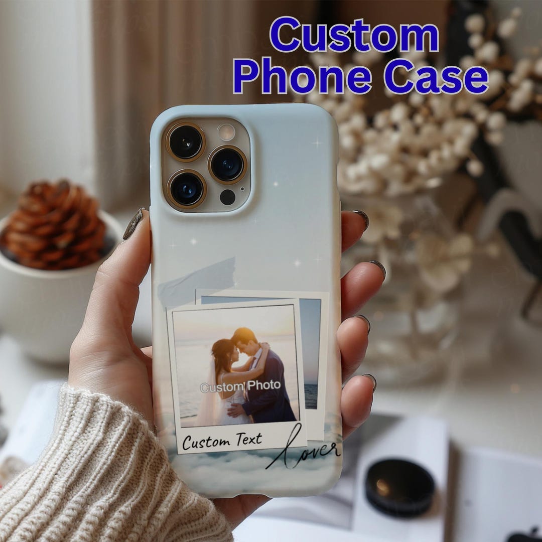 Personalized Polaroid Photo Phone Case | Custom Text, Romantic Sky ...