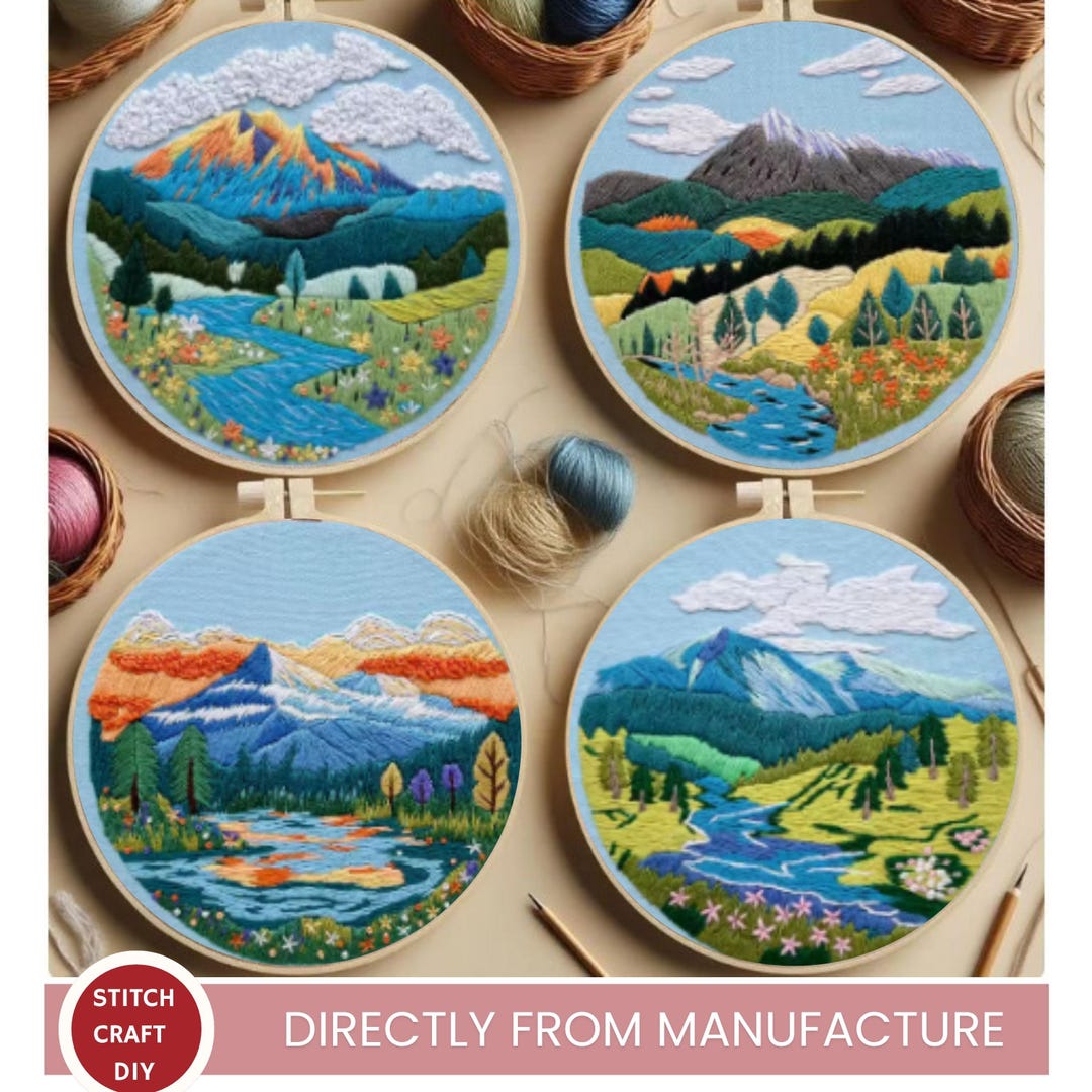 Beginner Embroidery Scenery Kits, Fantasy Cross Stitch With River ...