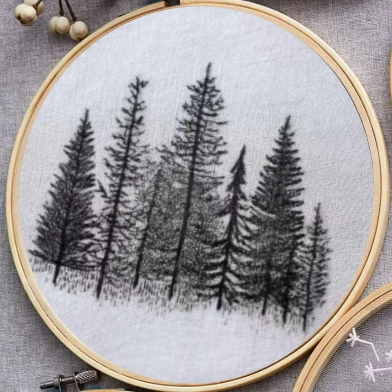 Nature Scenery Embroidery Kit, Pine Tree Cross Stitch Kit, Landscape ...