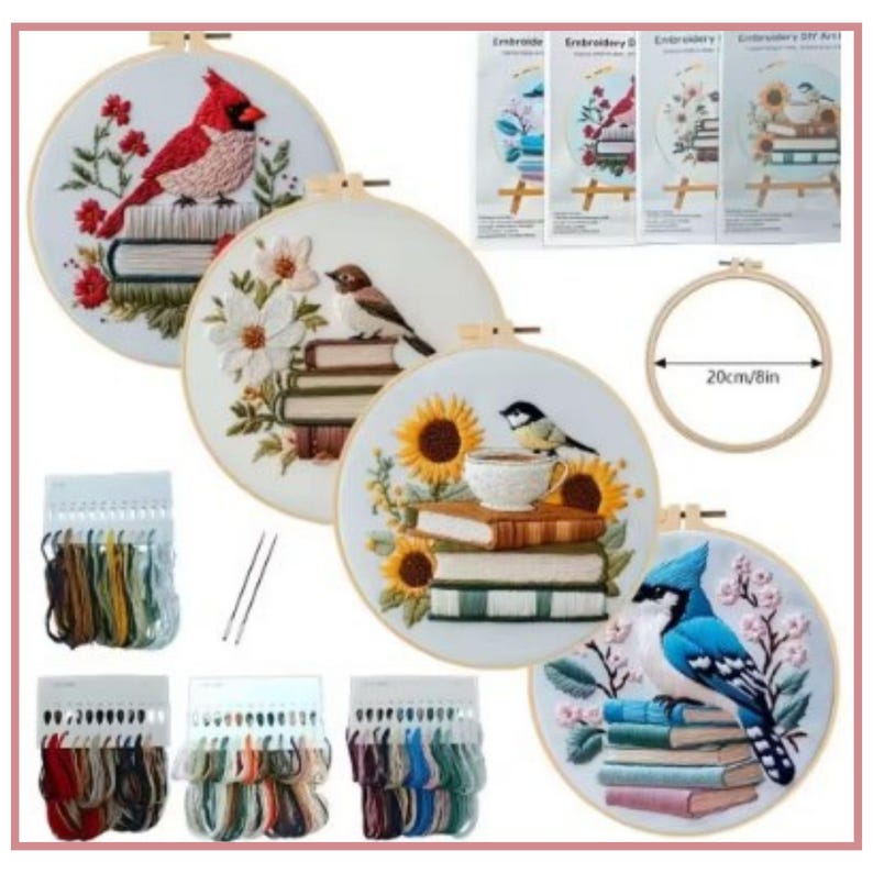 Books and the Bird Series Design Embroidery Kits, Bird Flower Cross ...