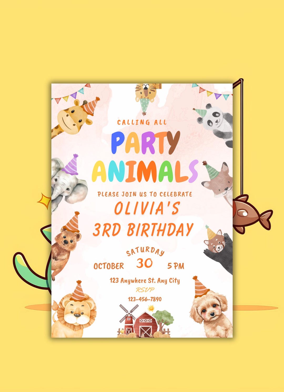 Calling All Party Animals Invitation, Party Animal Kids Birthday Invite ...