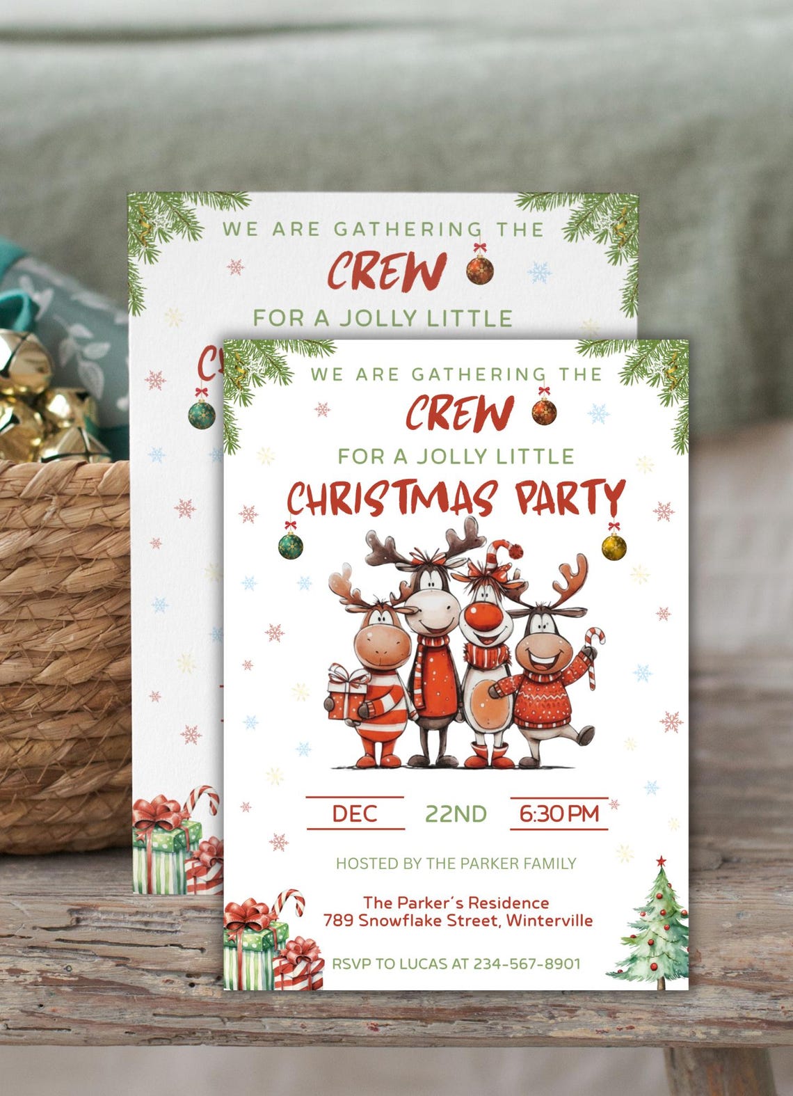 Editable Reindeer Christmas Party Invitation, Rudolph Themed Holiday ...