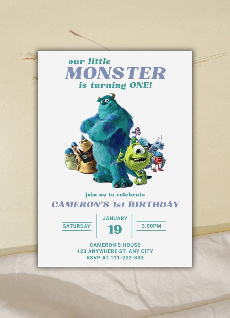 Monster Birthday Invitation, 1st Birthday Invite, Editable Canva ...