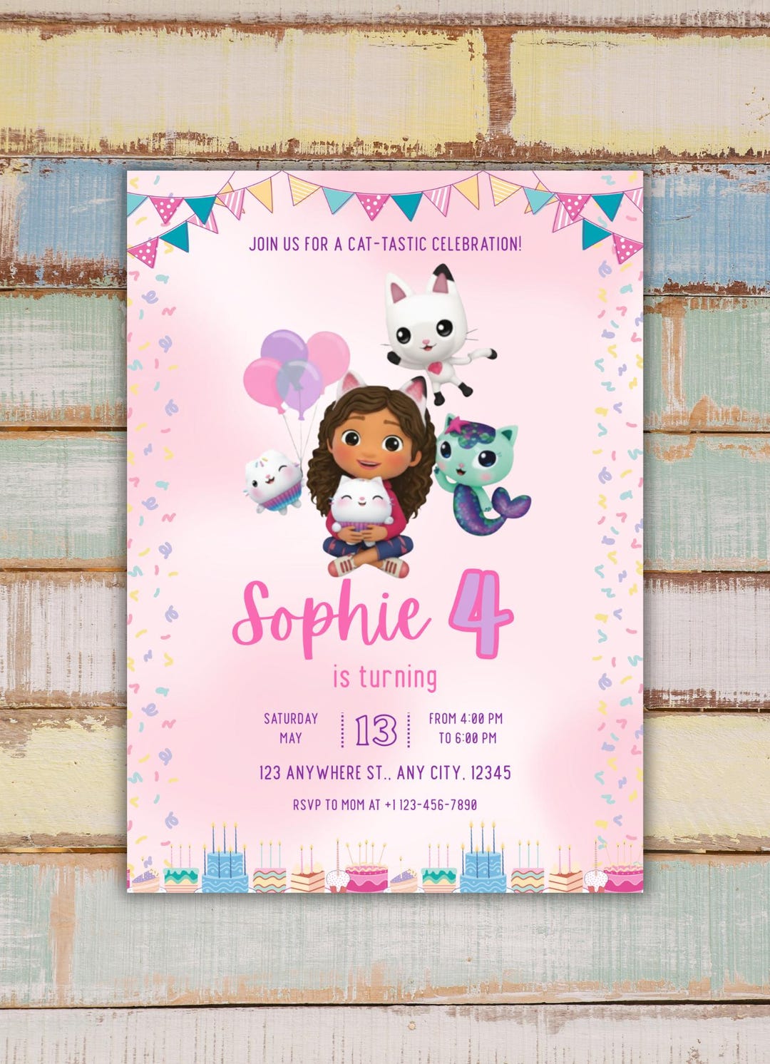 Editable Gabby's Dollhouse Birthday Invitation Template, Kids Party ...