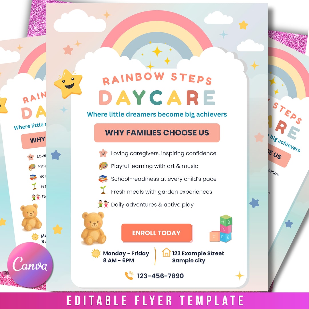 Editable Daycare Flyer Template – Printable Childcare & Preschool ...