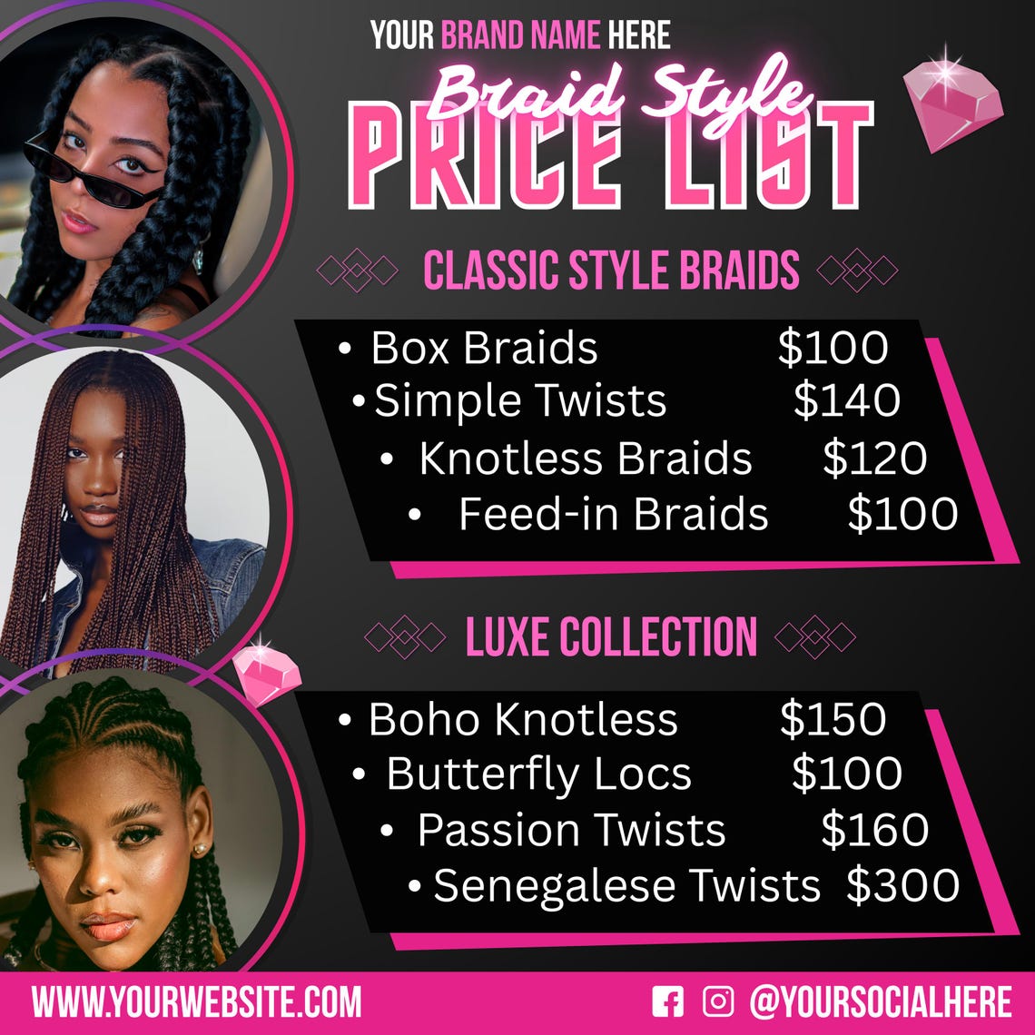 Braids Price List Template | Hair Salon Pricing Flyer for Instagram ...