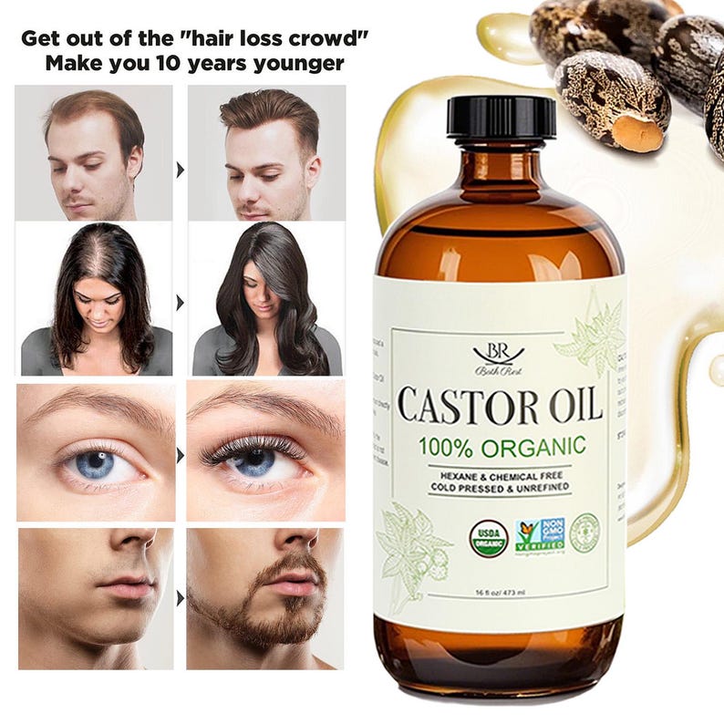 Castor Oil Organic Cold Pressed Unrefined 100% Pure Natural for Hair ...