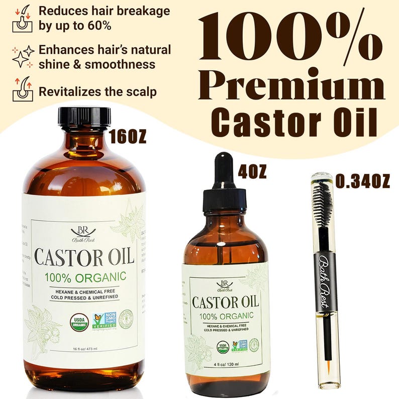 Castor Oil Organic Cold Pressed Unrefined 100% Pure Natural for Hair ...