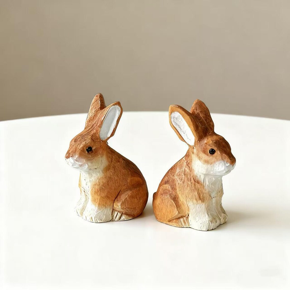 Hand-carved Wooden Rabbit Ornament, Cute Wooden Rabbit Desk Ornament ...