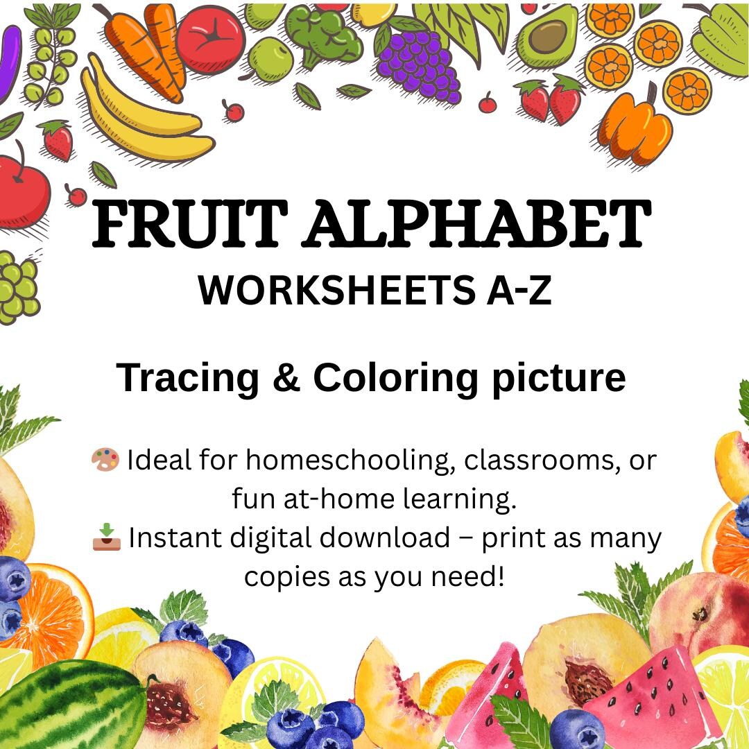 Fruit Alphabet Worksheets A–Z – Printable Tracing, Handwriting ...