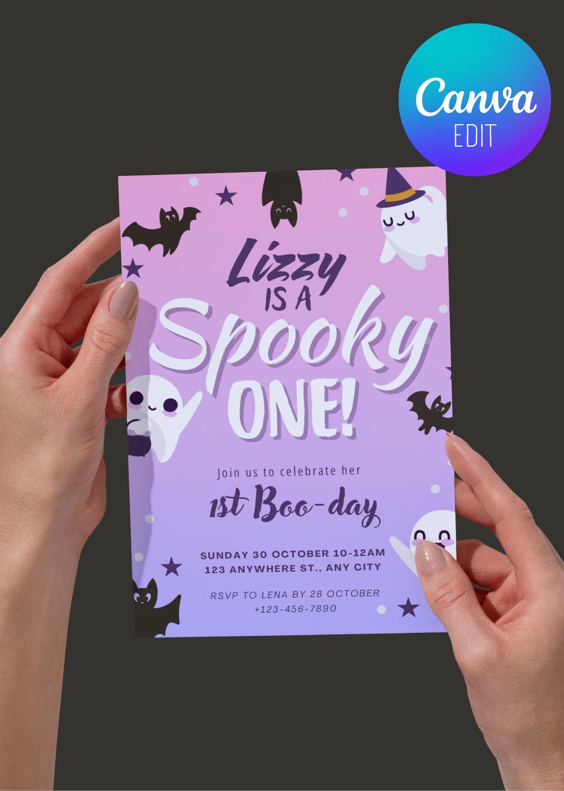 Spooky First Birthday Invitation: Halloween Theme, Editable Canva ...