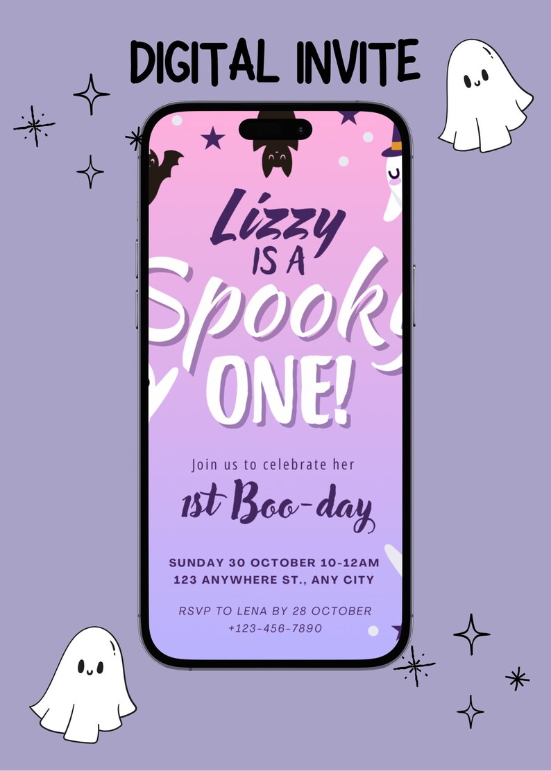Spooky First Birthday Invitation: Halloween Theme, Editable Canva ...