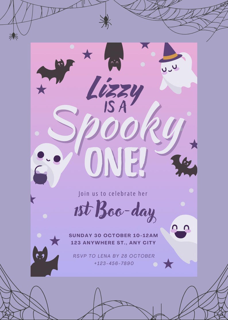 Spooky First Birthday Invitation: Halloween Theme, Editable Canva ...