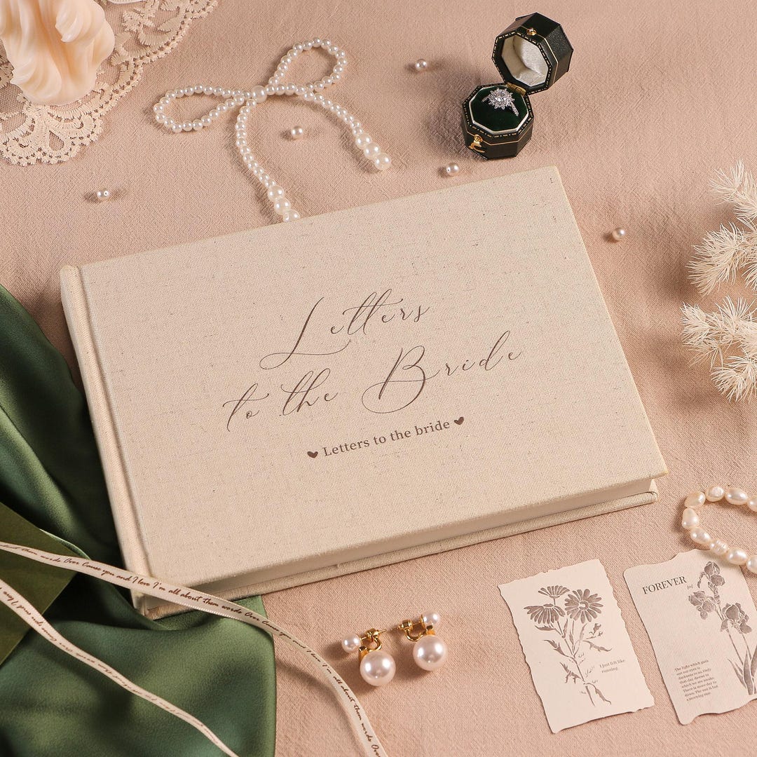 Custom Linen Wedding Guest Book: Letters to Bride Scrapbook - Etsy