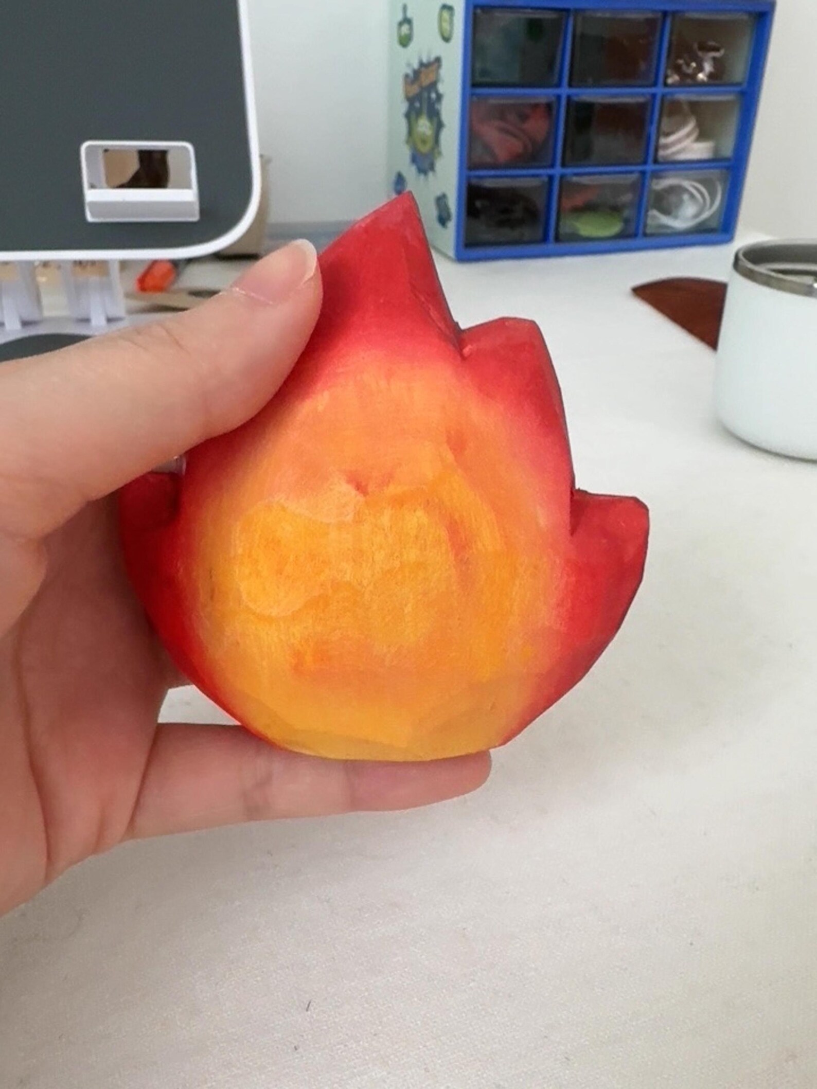 Cute Fire Spirit Wood Carving, Kawaii Flame Monster Figurine, Japanese ...