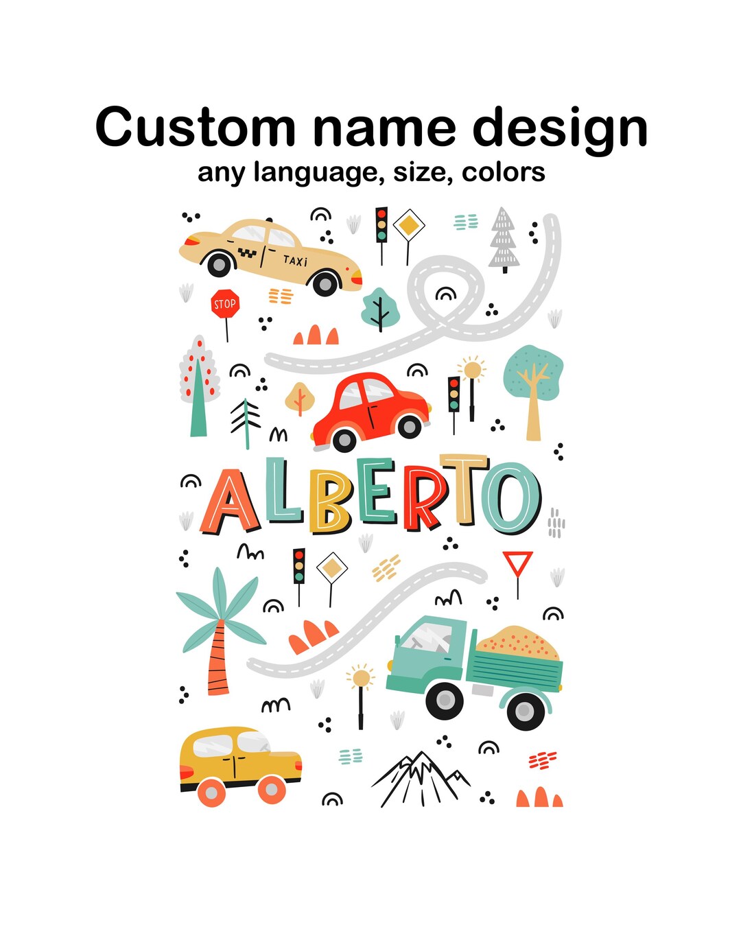 Personalized Car Name Print: Custom Nursery Room Decor (digital ...