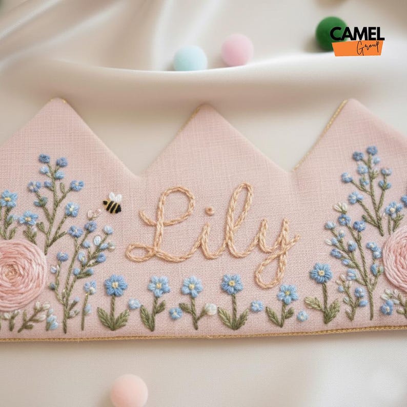 Personalized Forget-me-not & Rose Birthday Crown, Hand Embroidered ...
