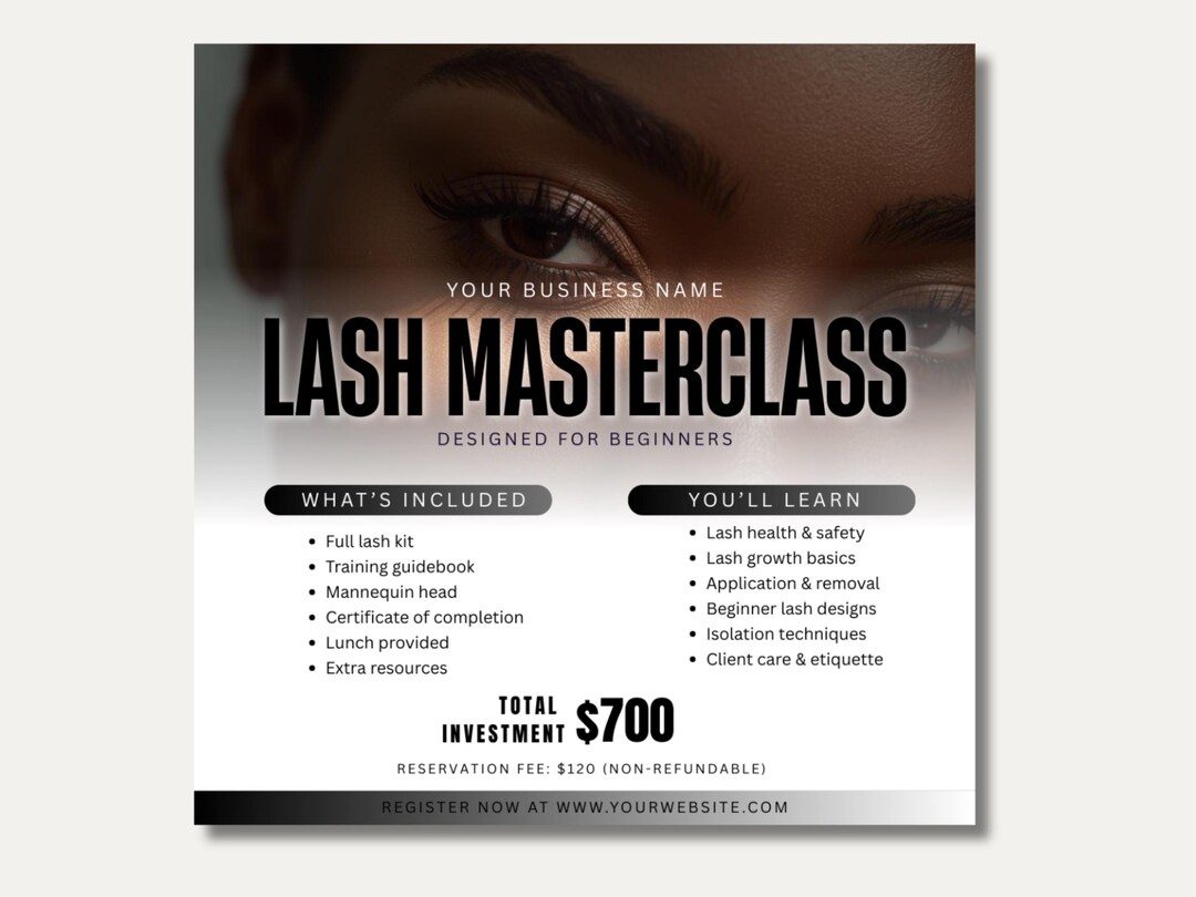 Editable Eyelash Course Flyer for Lash Tech Training Flyer Beauty Class ...