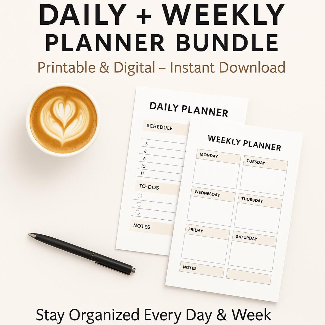 Daily & Weekly Planner Bundle (printable + iPad PDF) | Minimalist ...