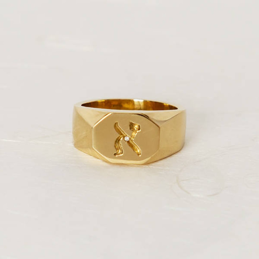 Hebrew Ring, Monogram Signet Ring, Seal Ring, Letter Ring, Gold Signet ...