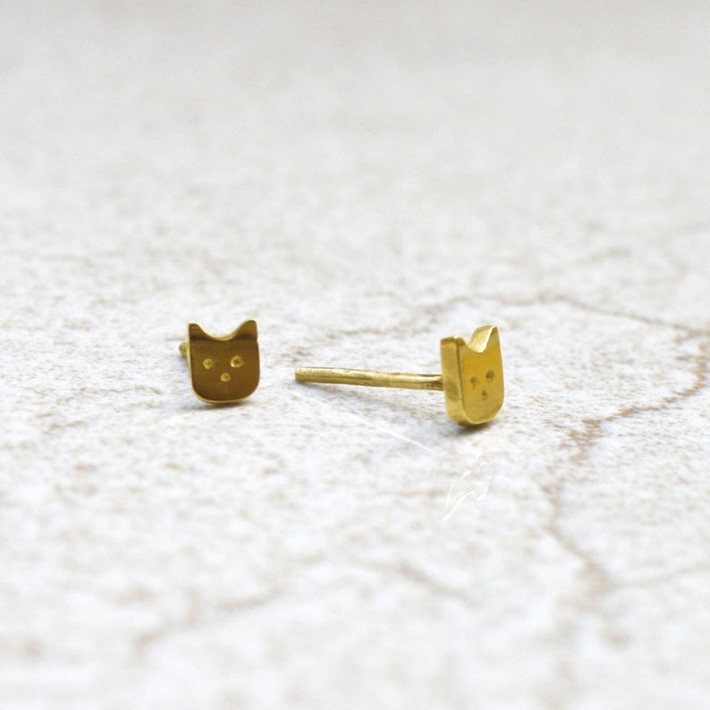 Solid Gold Studs Dainty Gold Studs Cat Stud Earrings Gold - Etsy