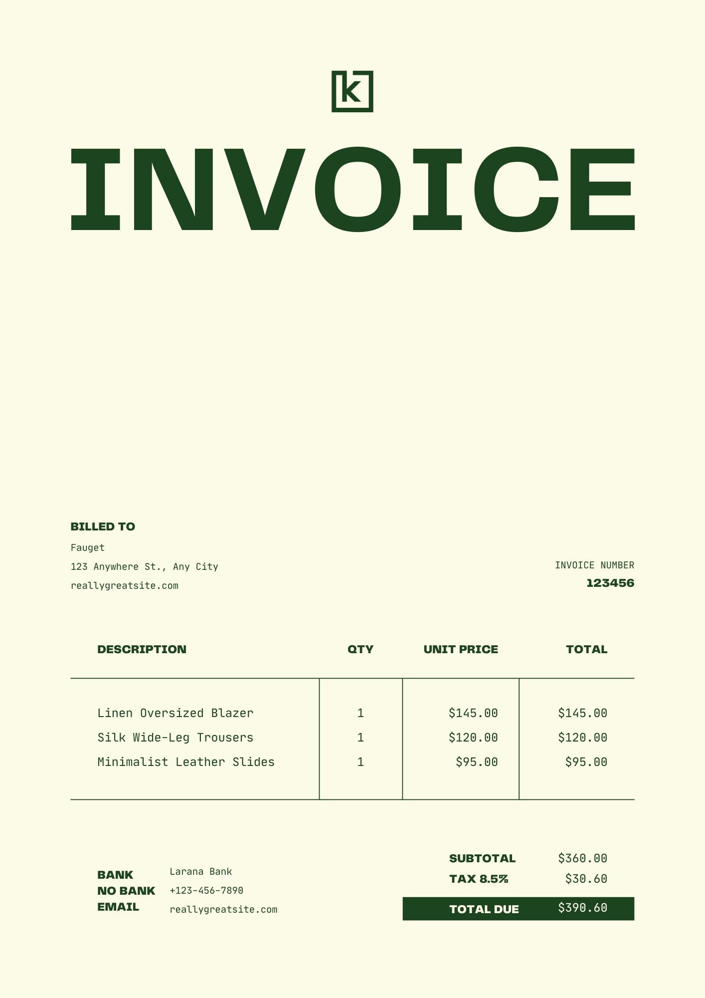 Elegant Invoice Template | Editable Canva Business Invoice |printable ...