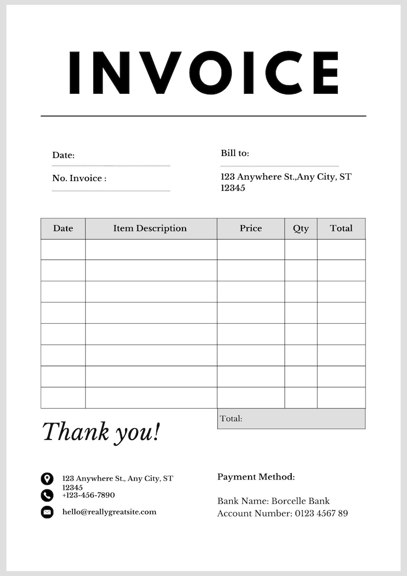 Editable Artist Invoice Template | Canva Billing Form (digital Download ...