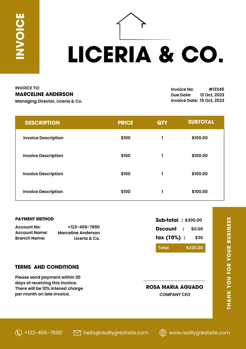 Editable Coach Invoice Template | Canva Design, Printable Billing Form ...