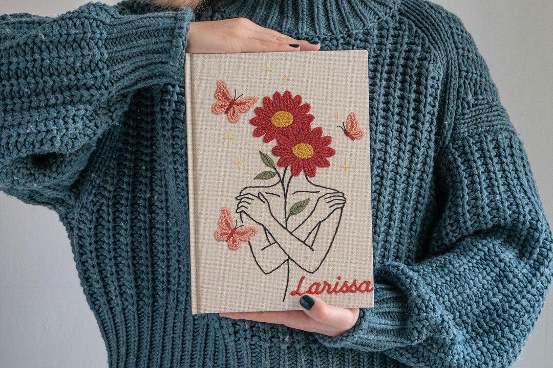 Personalized Punch Needle Notebook – Embroidered Floral Daisy Journal ...