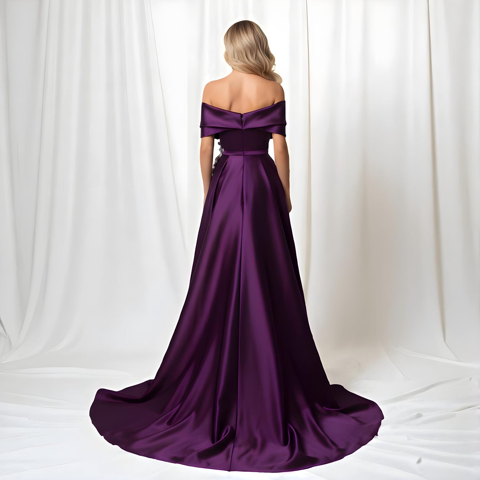 Customize Purple Satin Evening Gown | One-shoulder Trumpet Prom Party ...