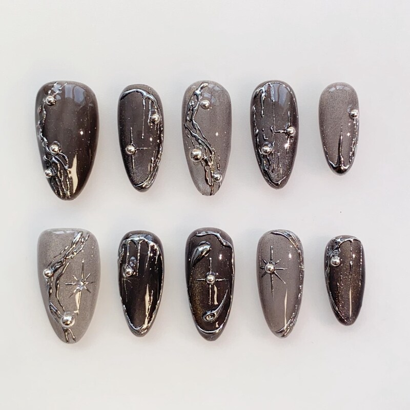 Silver Fake Nails - Etsy