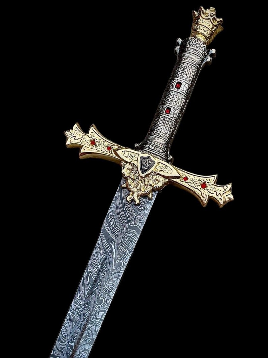 Handmade Damascus Steel Templar Knight Sword | Crown Sword Replica With ...