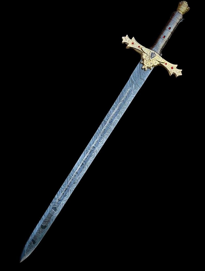 Handmade Damascus Steel Templar Knight Sword | Crown Sword Replica With ...