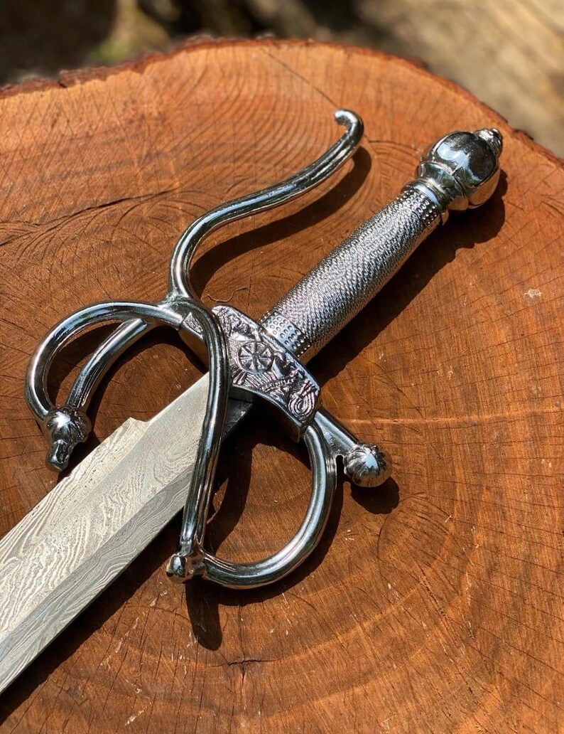 Hand Forged Damascus Steel Rapier Sword With Leather Sheath | Medieval ...