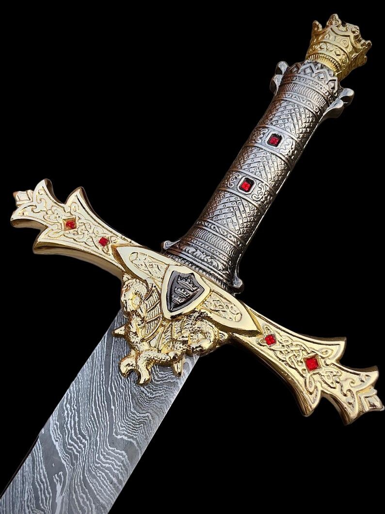 Handmade Damascus Steel Templar Knight Sword | Crown Sword Replica With ...