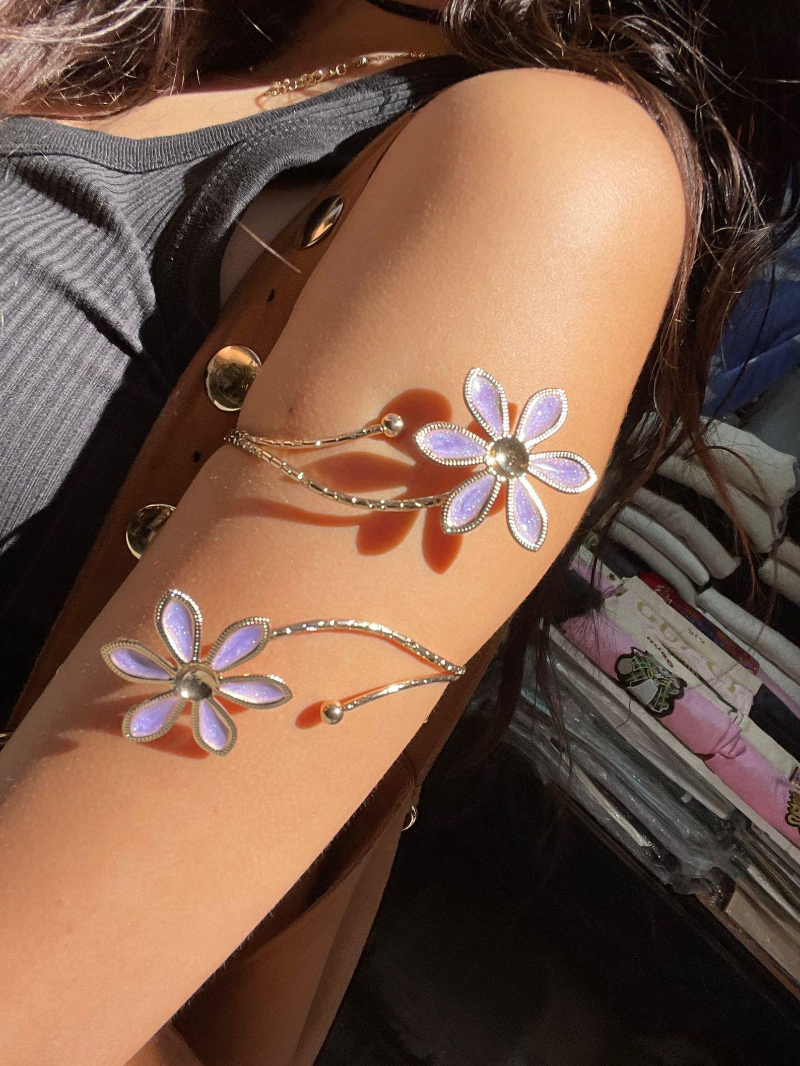 Unique Elegant Floral Arm Band Flower Openable Bangle Bracelet ...