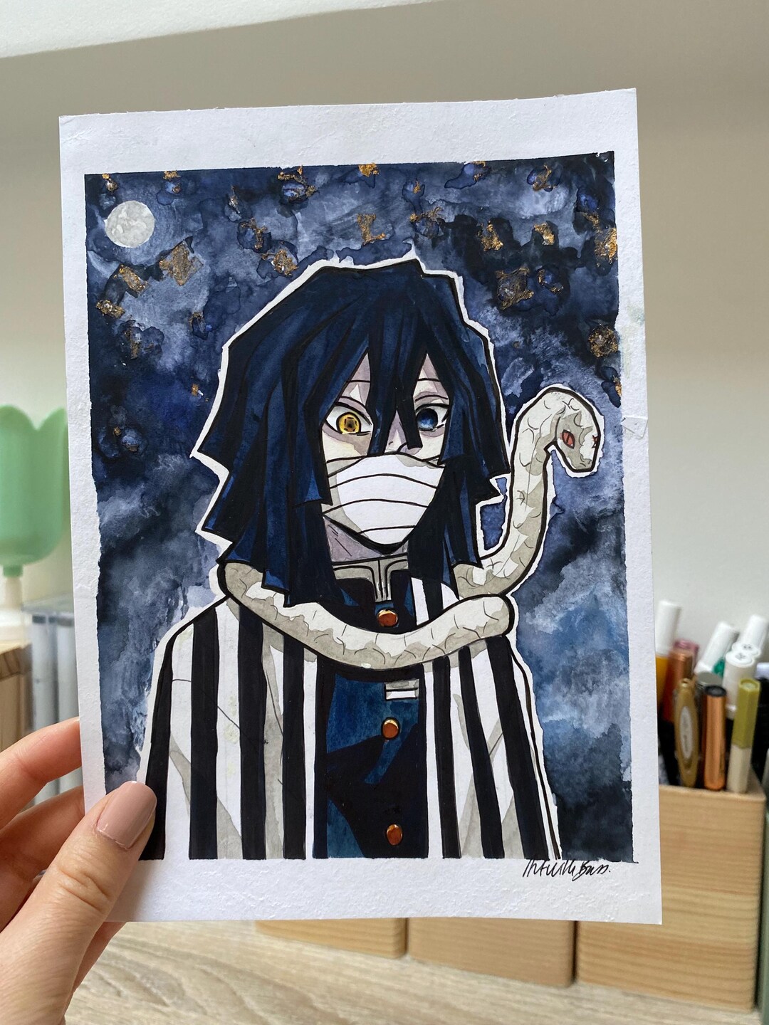Demon Slayer Obanai Iguro Original Drawing/watercolor A5 - Etsy