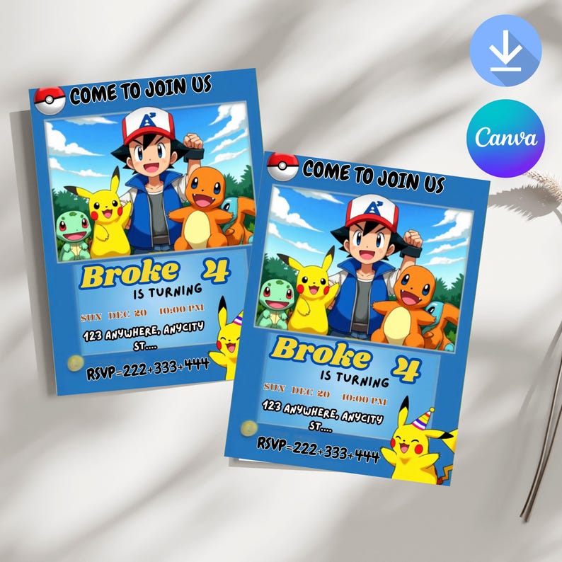 Editable Pokemon Invitation Template - Birthday Party Printable ...