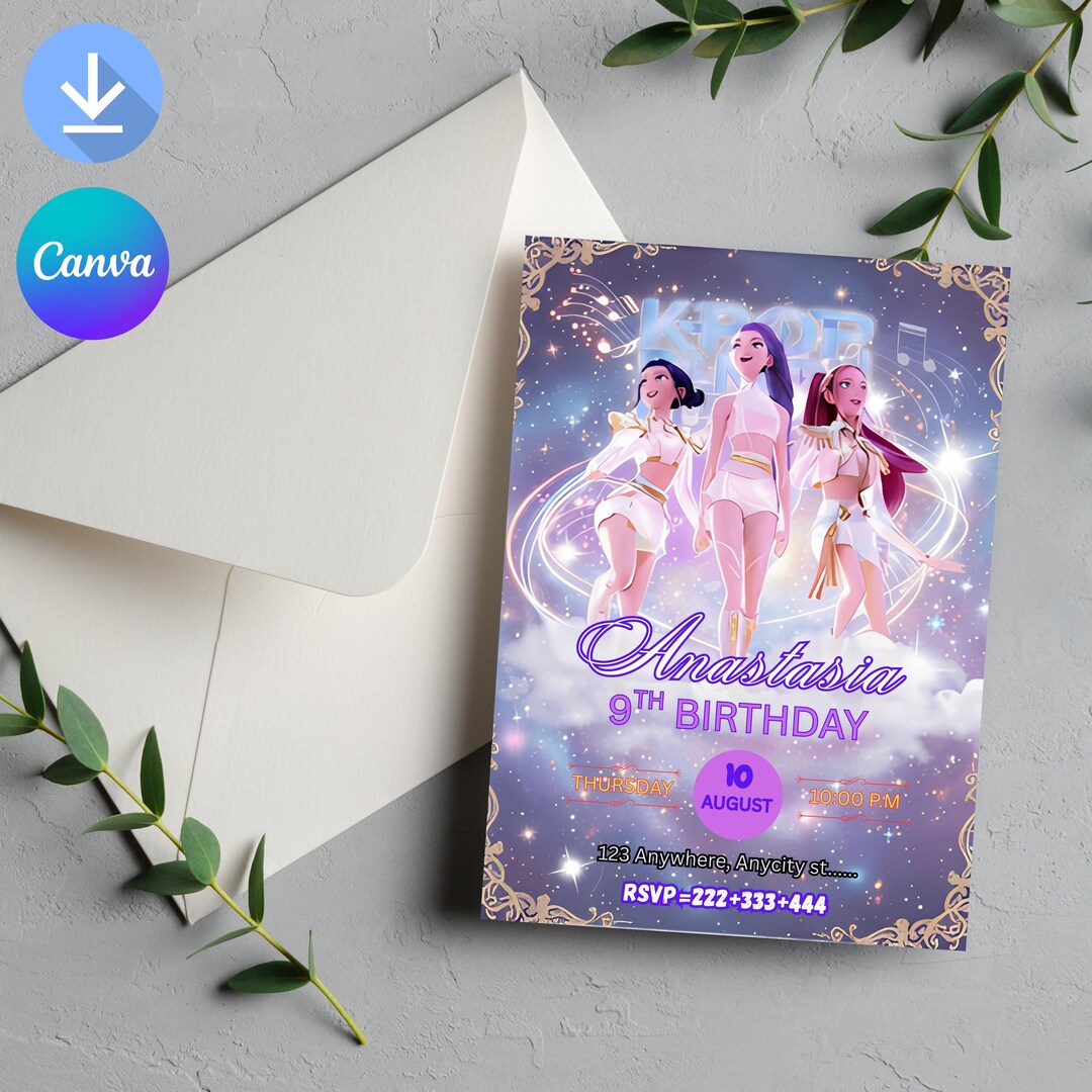 Editable Kpop Demon Hunters Birthday Invitation, Demon Hunters Party ...